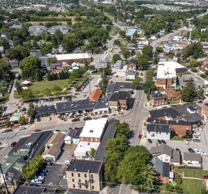 From above, Canal Winchester reveals itself as a perfect patchwork of historic downtown, residential neighborhoods, and green spaces.