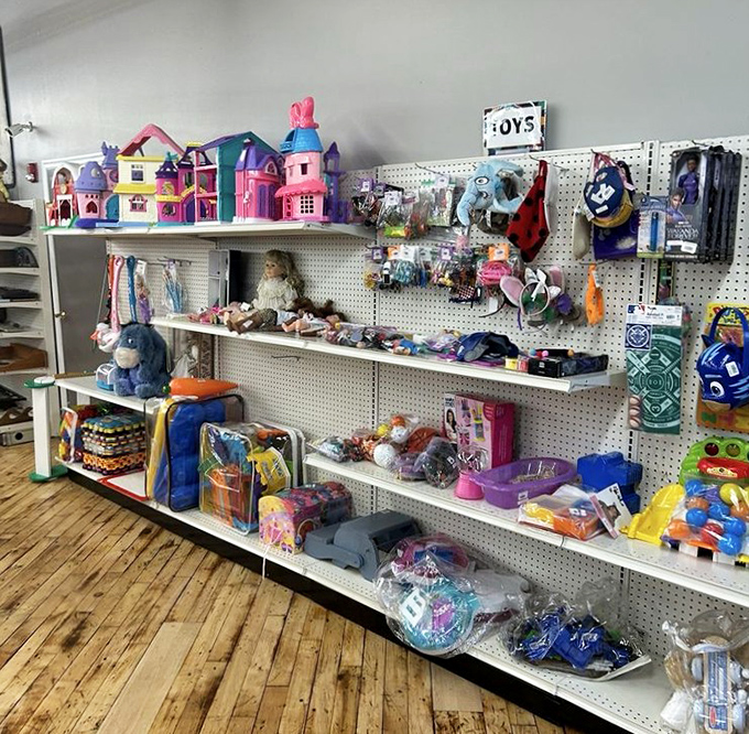 Toy shelves packed with potential childhood magic. These gently-loved dolls, action figures and playsets cost a fraction of their big-box counterparts.