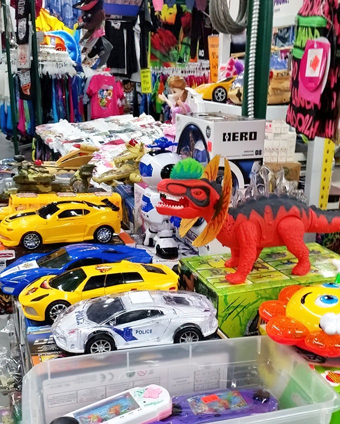 Toy cars and dinosaurs living in harmony&mdash;unlike their movie counterparts. Childhood joy packaged in primary colors and waiting for imagination.