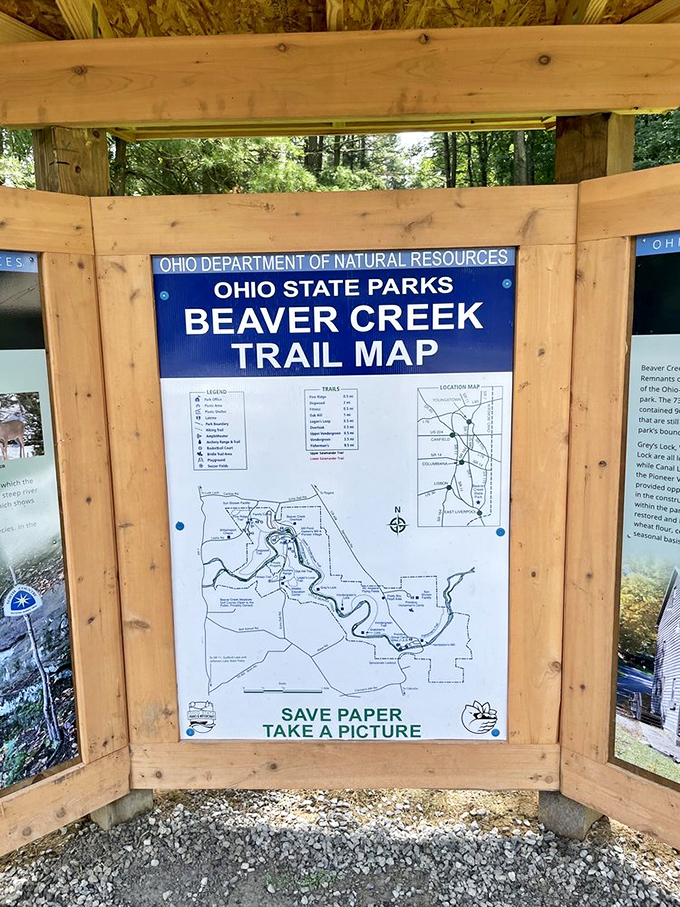 This trail map offers analog navigation in a digital world—proof that sometimes the best experiences can't be downloaded as an app.