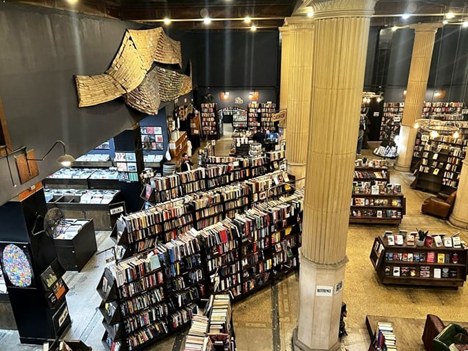 The bird's-eye view reveals the magnificent scale of this literary labyrinth. Somewhere down there, someone's discovering their next favorite author.