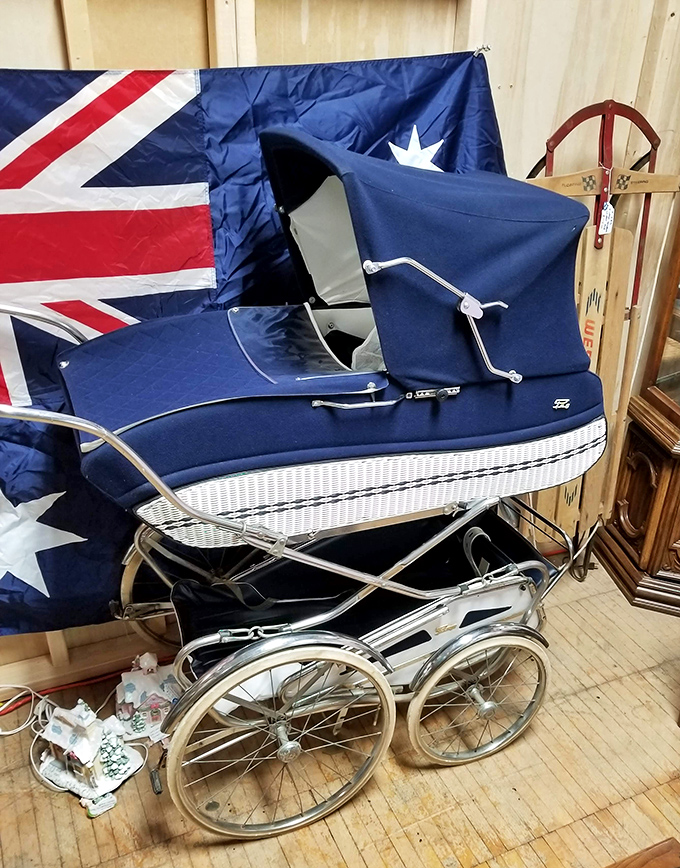 Baby stroller from an era when things were built to survive multiple generations of adventures.