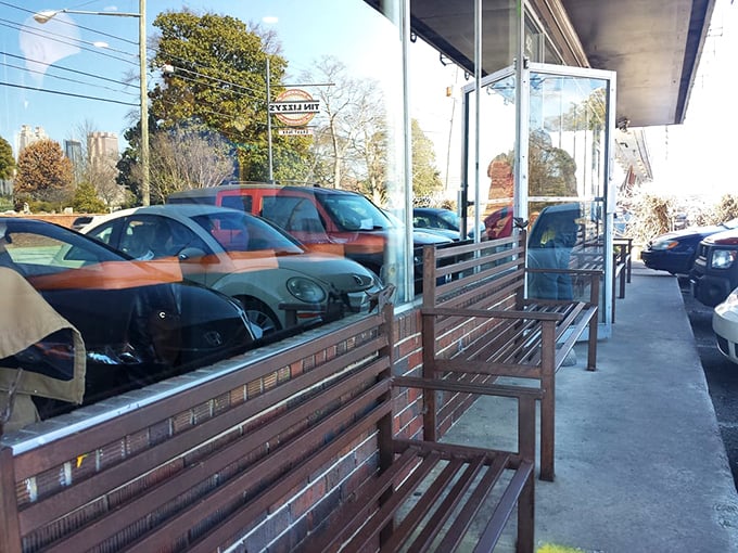 Window benches perfect for people-watching between coffee sips. The best seat in the house might just be the one where you can see both your food and the street.