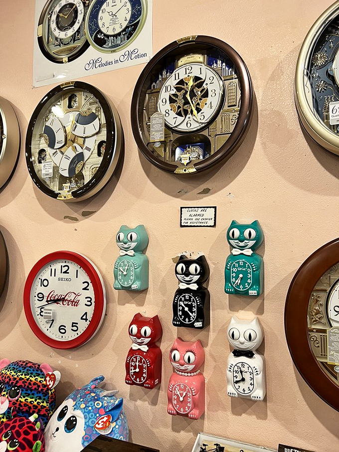 Even the clocks are collectibles here, with Kit-Cat timepieces ensuring you're fashionably late to wherever you're headed next.