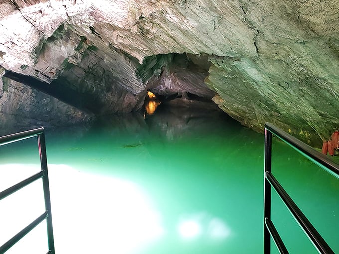 Ethereal green waters invite exploration of passages carved by time itself. Indiana Jones would approve, though he'd probably complain about the lack of ancient artifacts.