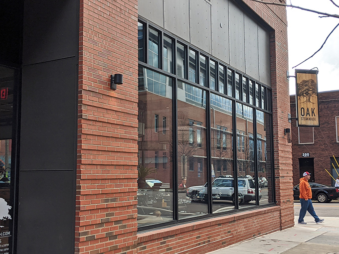 Large windows that invite the outside world to peek in at the culinary theater within. Urban dining at its most inviting.