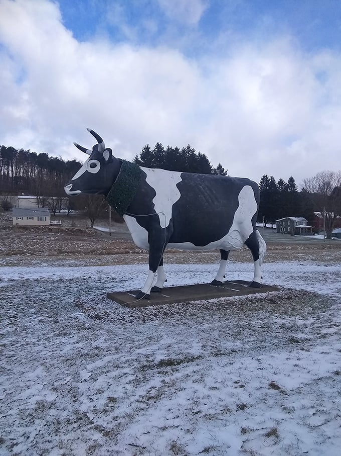 Even blanketed in winter's first snow, the Big Cow stands unfazed&mdash;the ultimate year-round attraction for the dedicated roadside enthusiast.