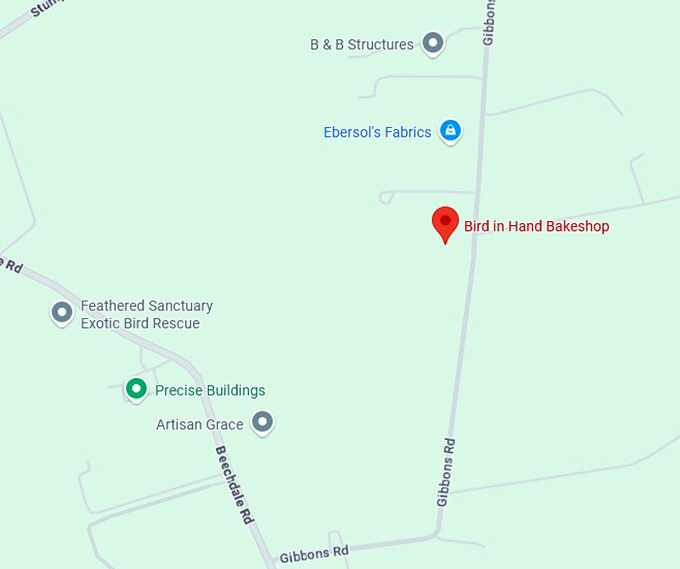 16 bird in hand bakeshop (542 gibbons rd) map