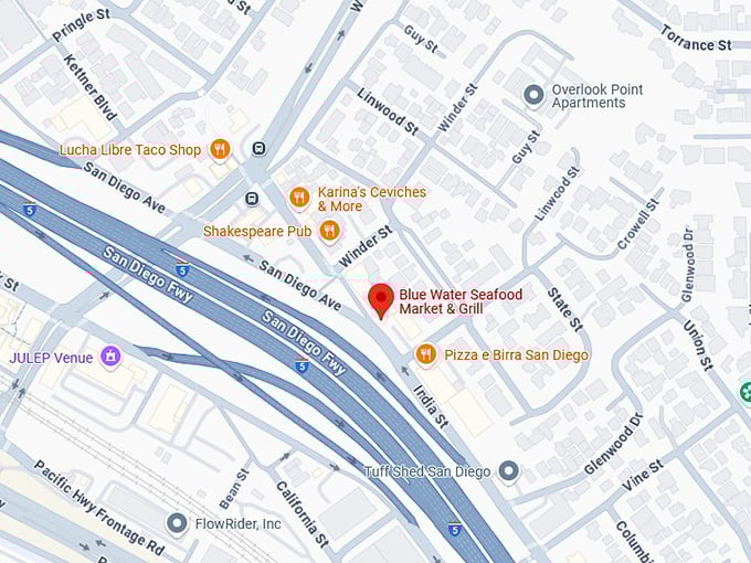16. blue water seafood market & grill map