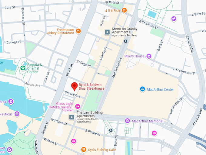 16. byrd & baldwin bros steakhouse map