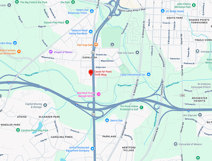 16. cause for paws thrift shop (1634 s saunders st) map