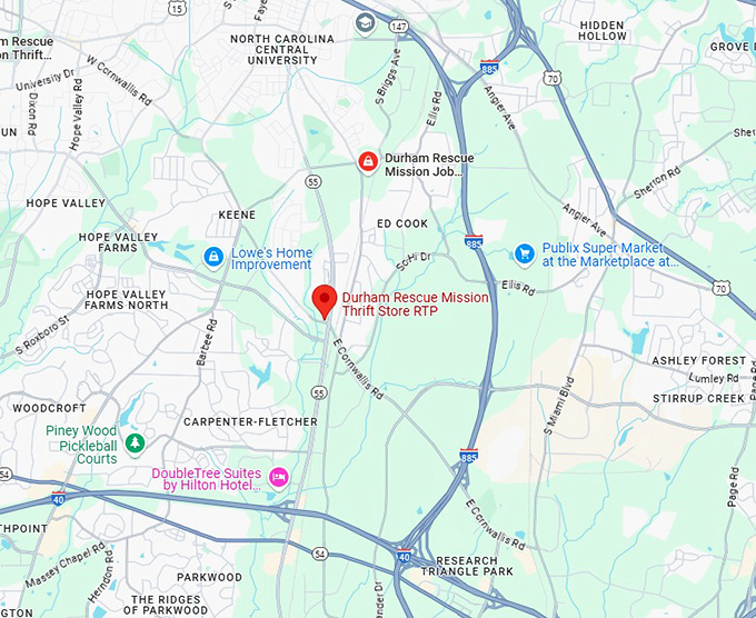 16. durham rescue mission thrift map