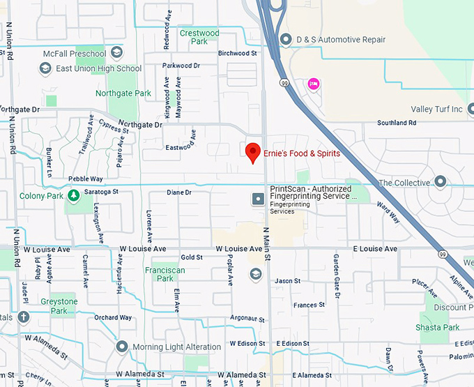 16. ernie's food & spirits map