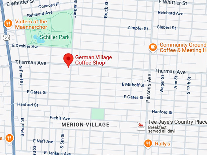 16. german village coffee shop map