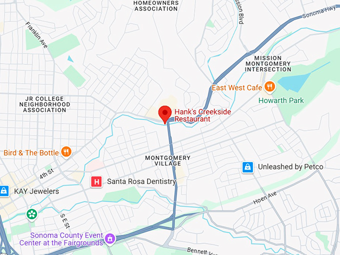 16. hank's creekside restaurant map