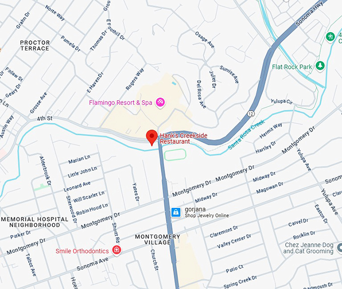 16. hank's creekside restaurant map