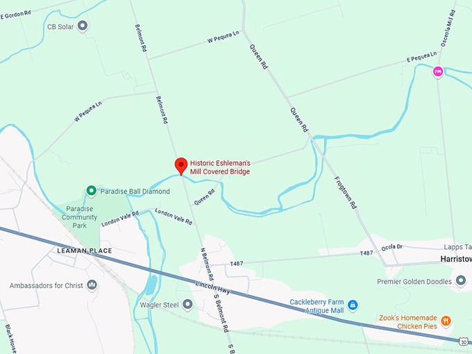 historic eshleman’s mill covered bridge map