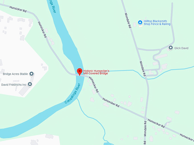 historic hunsecker's mill covered bridge map