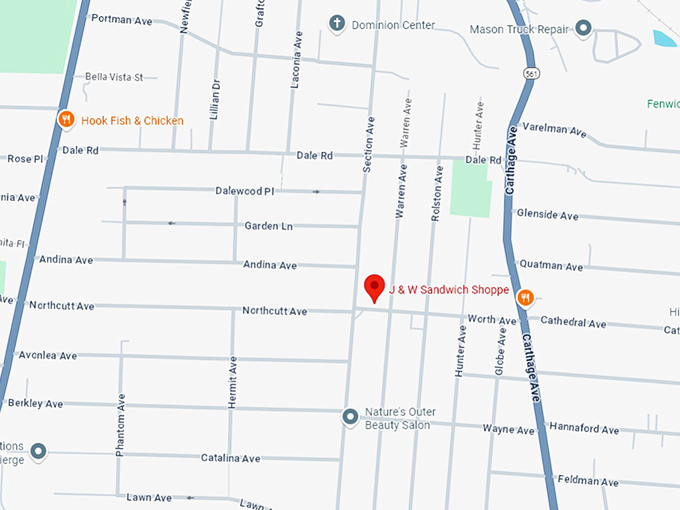 16. j & w sandwich shoppe map