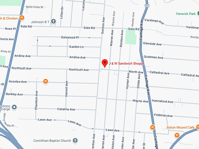 16. j & w sandwich shoppe&lrm; map