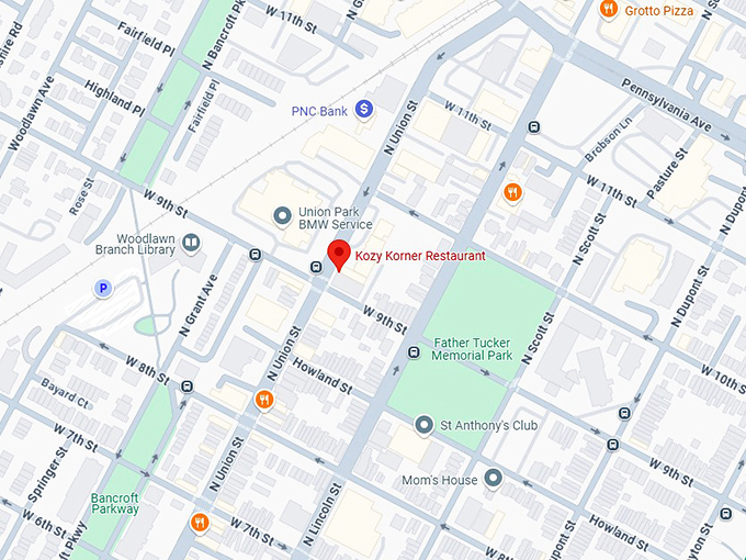 kozy korner restaurant map