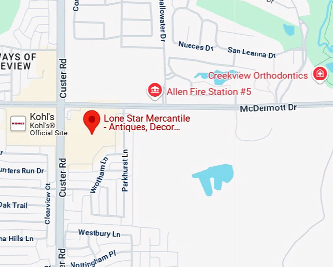 16. lone star mercantile antiques, decor, collectibles, & more map