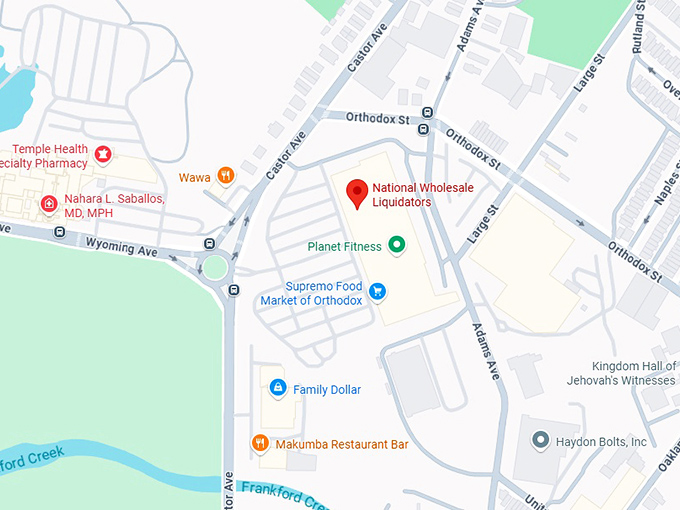 16. national wholesale liquidators (900 orthodox st) map