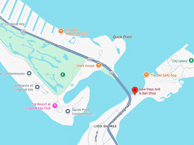 16. new pass grill & bait shop map