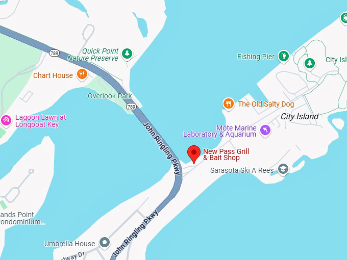 16. new pass grill & bait shop map