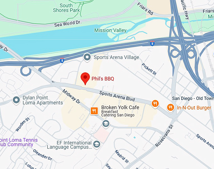 16. phil's bbq (3750 sports arena blvd) map