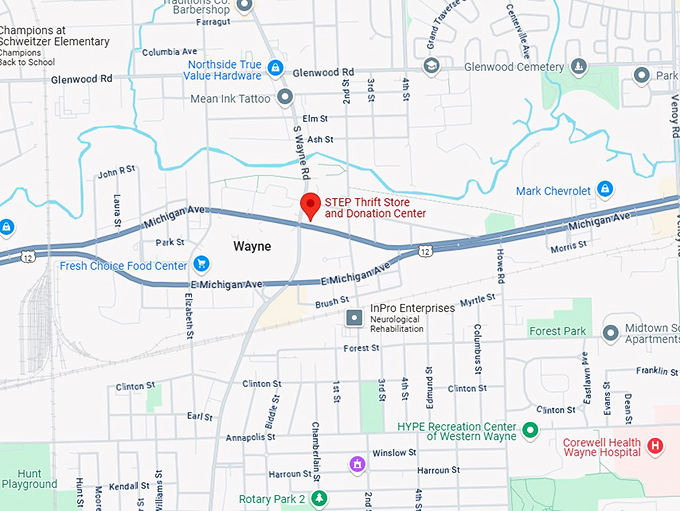 step thrift store and donation center map