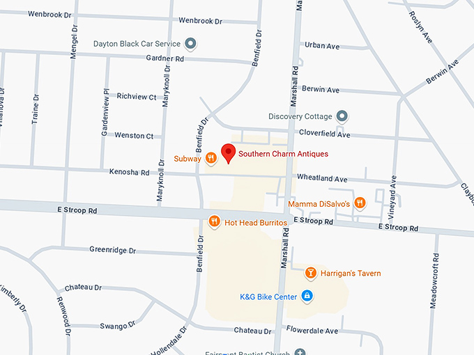 16. southern charm antiques map