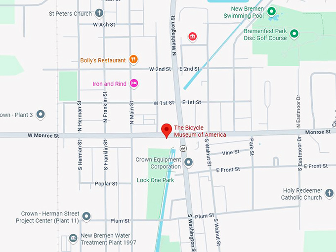 16. the bicycle museum of america map