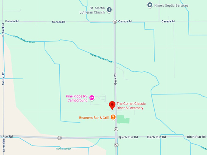 the comet classic diner & creamery map
