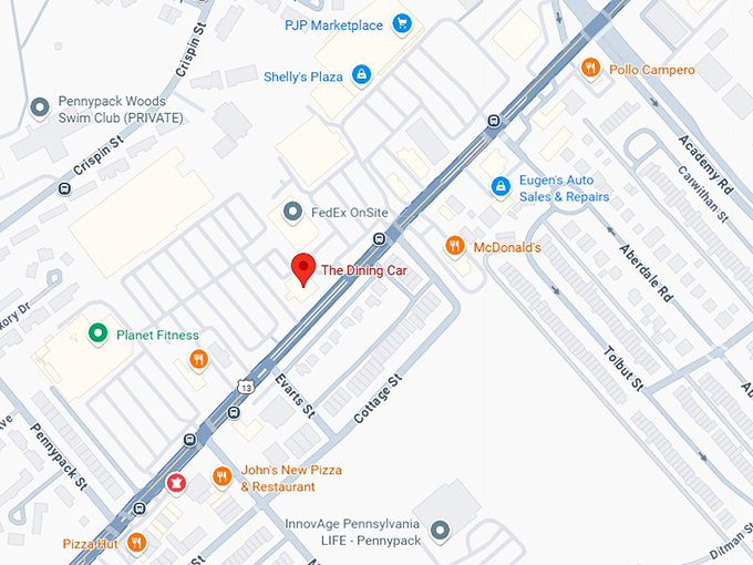 16. the dining car (8826 frankford ave) map