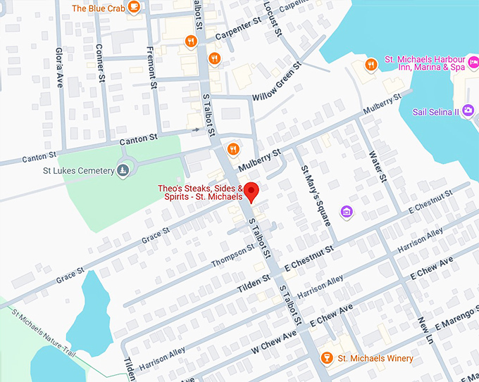 16. theo's steaks, sides & spirits st. michaels map
