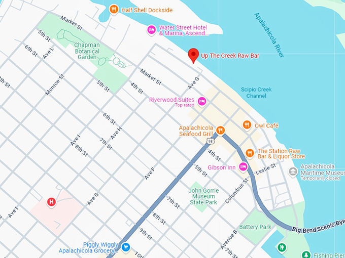 16. up the creek raw bar map