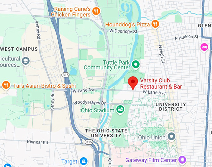 varsity club restaurant & bar map