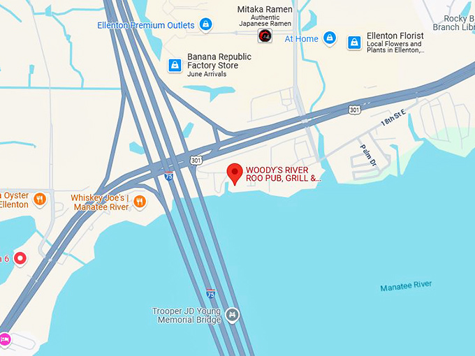 16. woody&rsquo;s river roo pub, grill & tiki bar map