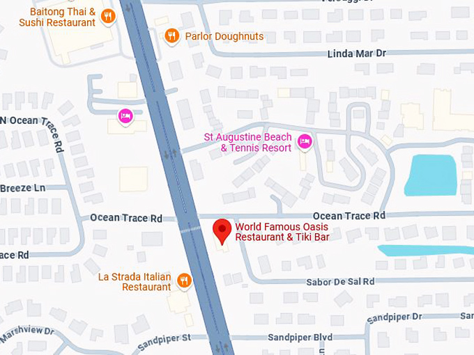 16. world famous oasis restaurant & tiki bar map