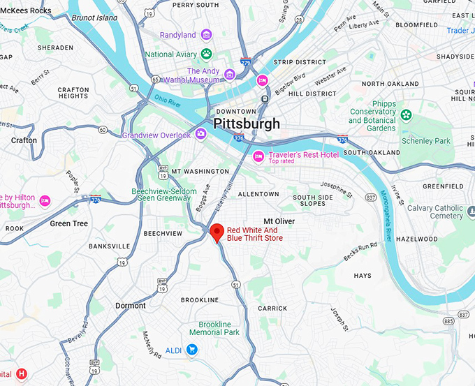 16. red white and blue thrift store pittsburgh map