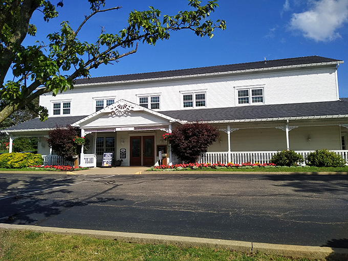 The Amish Door's pristine white exterior promises comfort food that'll make you forget your diet resolutions faster than you can say "extra gravy."