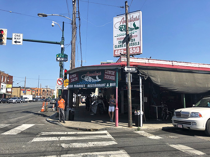 The corner spot that launched a thousand seafood cravings! Anastasi's vintage sign promises treasures from the sea in Philly's Italian Market.