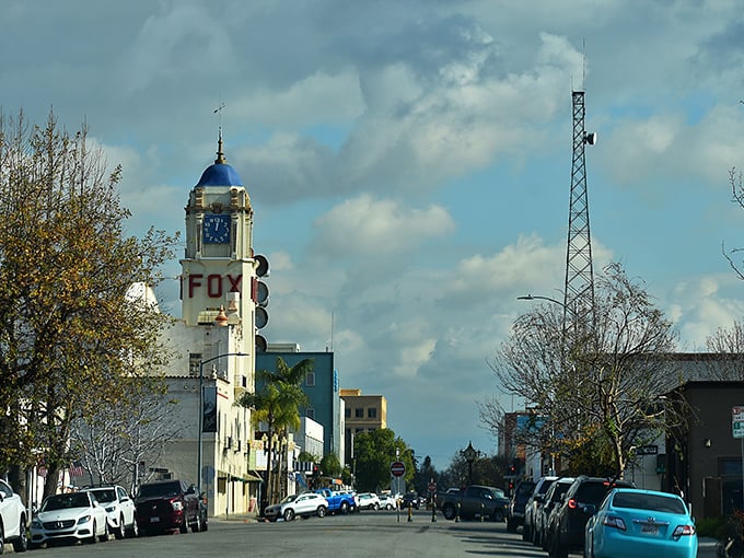 The historic Fox Theater stands tall in downtown Bakersfield, its blue dome and clock tower a beacon of nostalgia in California's affordable heartland.