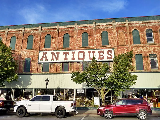 The historic brick facade of Bay City Antiques Center stands proudly downtown, like a time machine disguised as a building. Those windows have seen a century of Michigan history unfold.