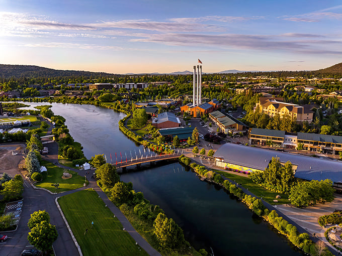 Bend's riverfront at sunset – where nature and urban living dance together in perfect harmony.