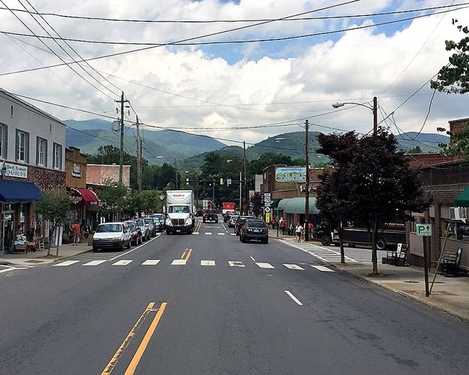 Black Mountain's main street welcomes you with mountain views that make even traffic lights seem charming.
