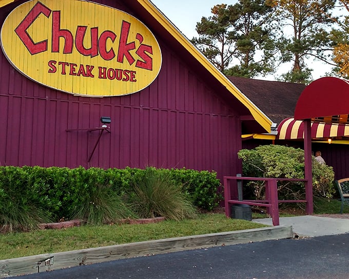 That purple and yellow exterior isn't subtle, but neither are the steaks inside. Like a beacon for beef lovers since 1979!