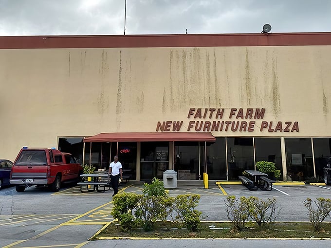 Faith Farm's unassuming exterior houses a furniture wonderland inside. Like finding a secret passage to bargain heaven!