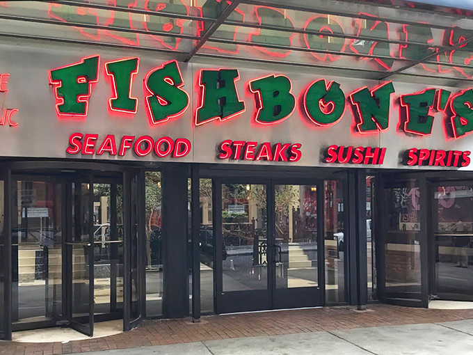 Fishbone's neon sign glows with promise &ndash; like Vegas decided to open a seafood joint in Detroit.
